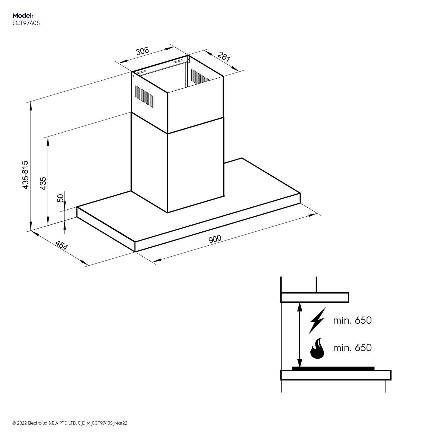 90cm UltimateTaste 500 chimney cooker hood - ECT9740S | Electrolux Malaysia