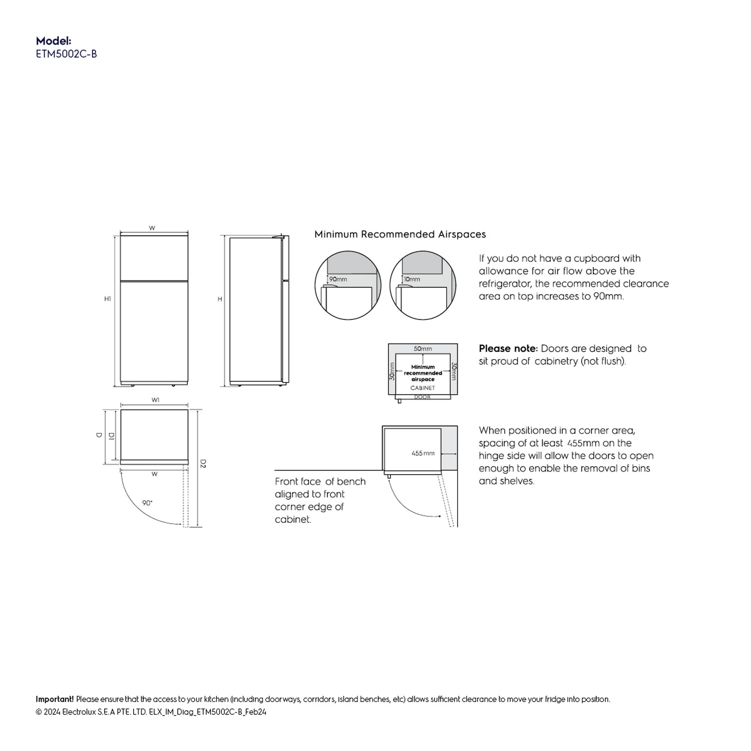 503L 700 Series top freezer refrigerator - ETM5002C-B | Electrolux Malaysia