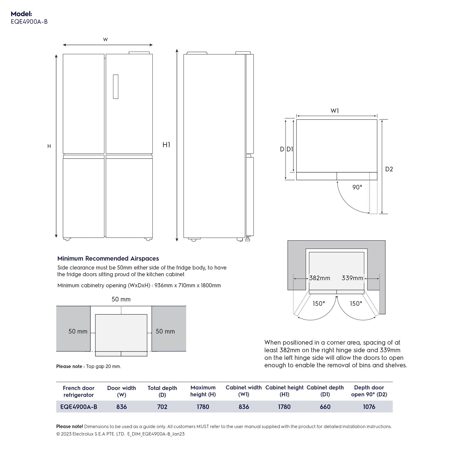 496L french door refrigerator - EQE4900A-B | Electrolux Malaysia